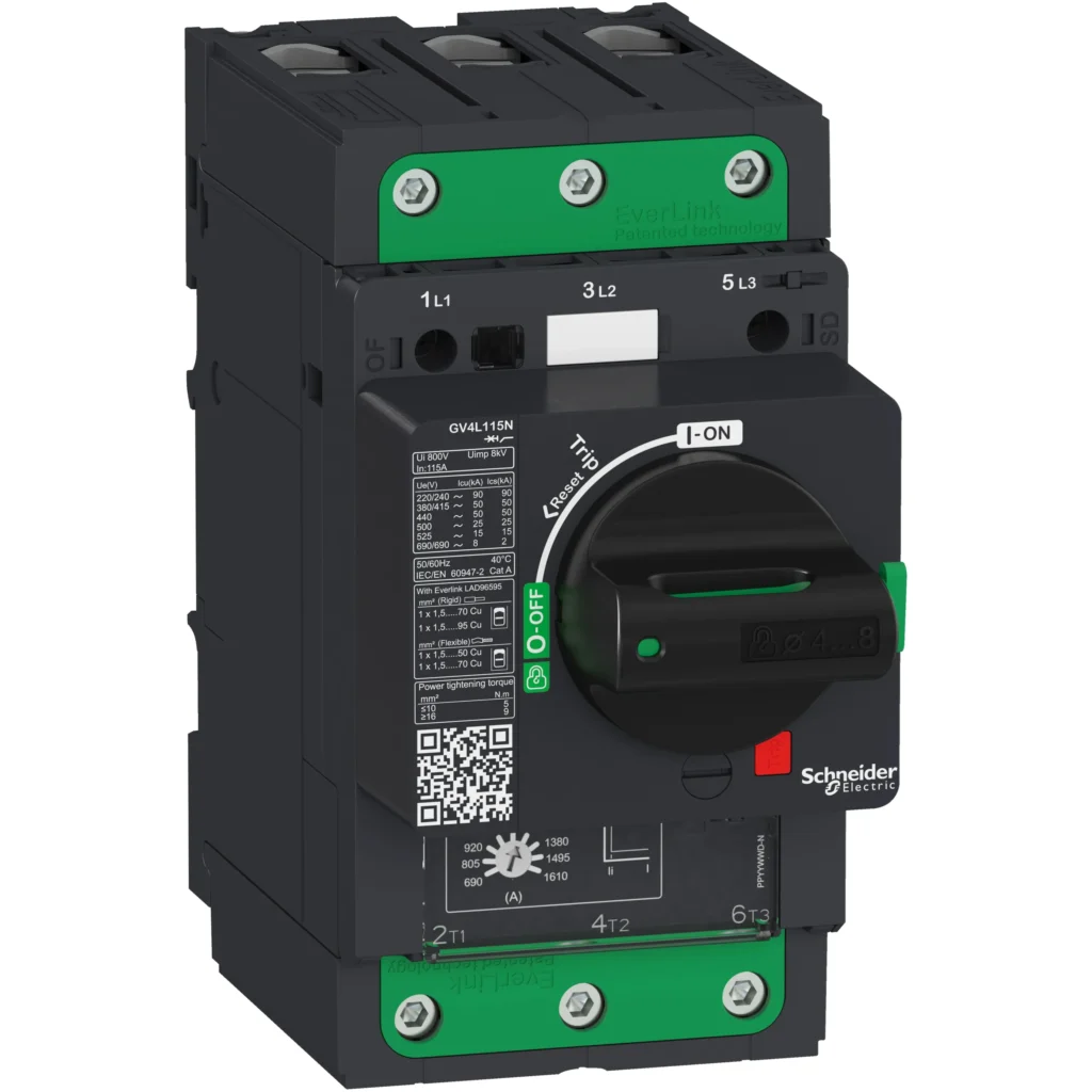 Motor circuit breaker, TeSys GV4, 3P, 2A, Icu 50kA, magnetic, EverLink ...